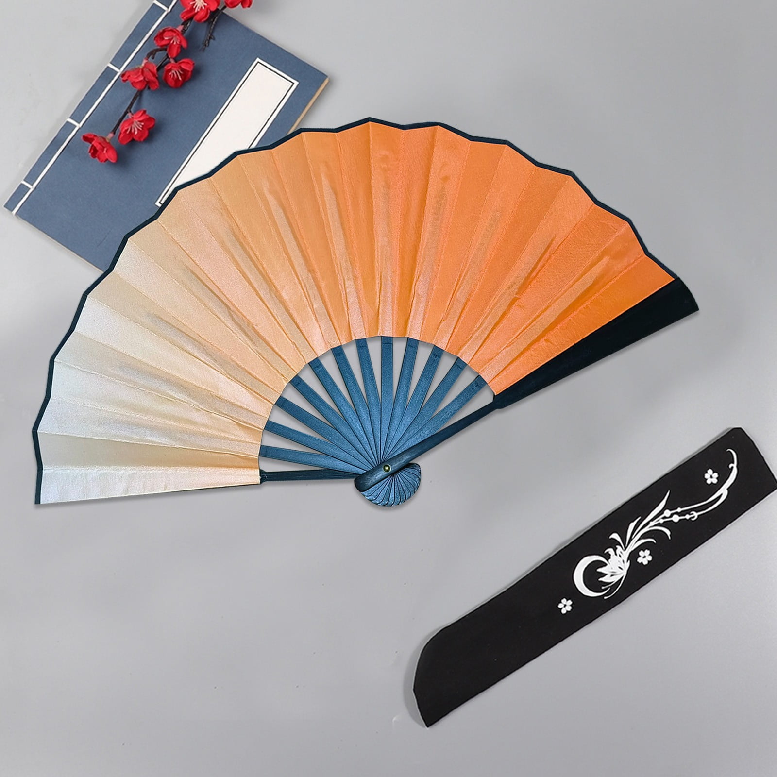 HomiTools Traditional Red Bone Folding Fan Premium Fabric Solid Color ...