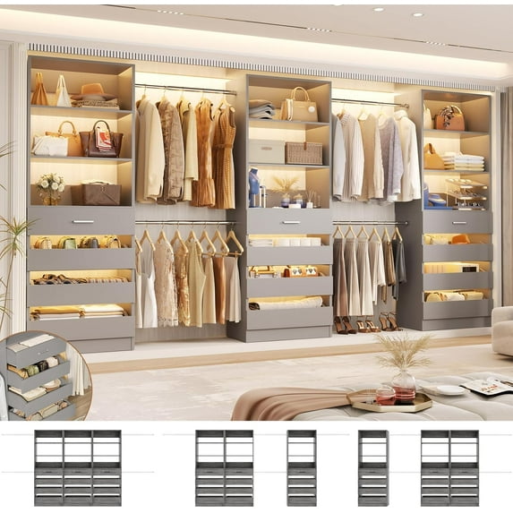 Homieasy 12-Drawer Customizable L-Shaped Closet System ,8.5-11.5 Ft ...