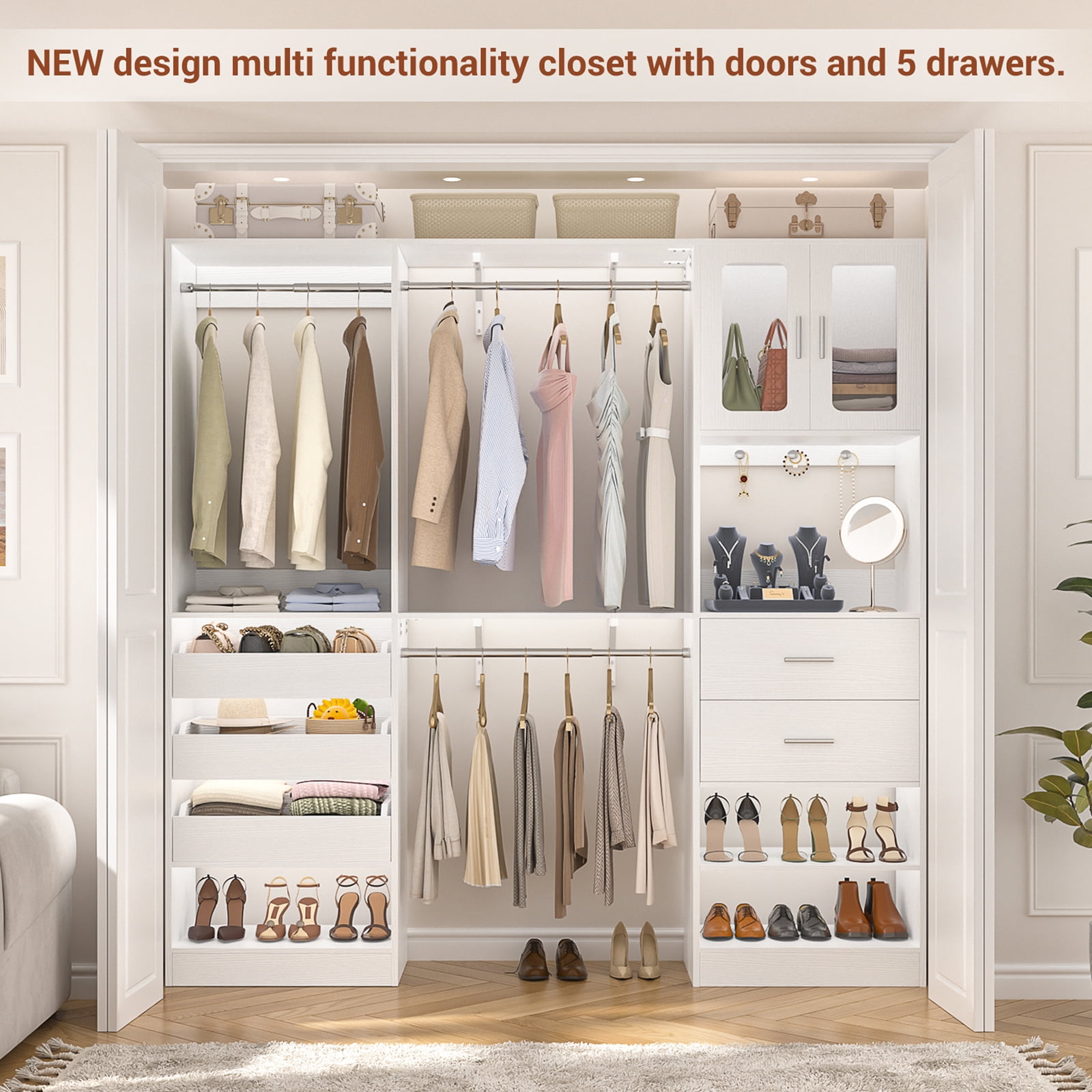 Homieasy 120'' Closet System with 2 Sets, 10FT Walk in Closet Organizer ...