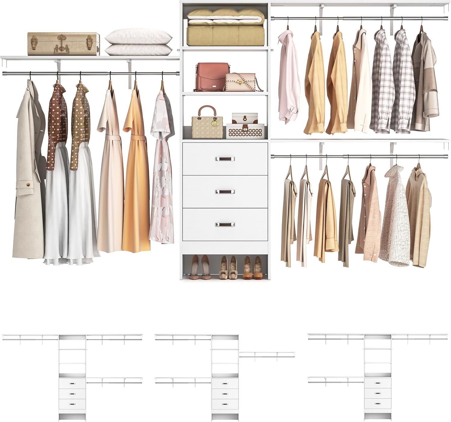 Homieasy 120'' Closet System, 10FT Walk In Closet Organizer with 3 ...