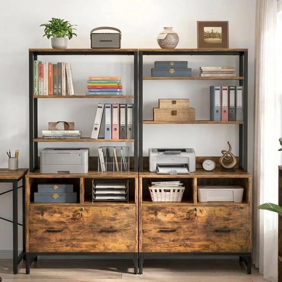 Homieasy 2-Pack Rustic Brown Vertical File Cabinet with Shelves ...