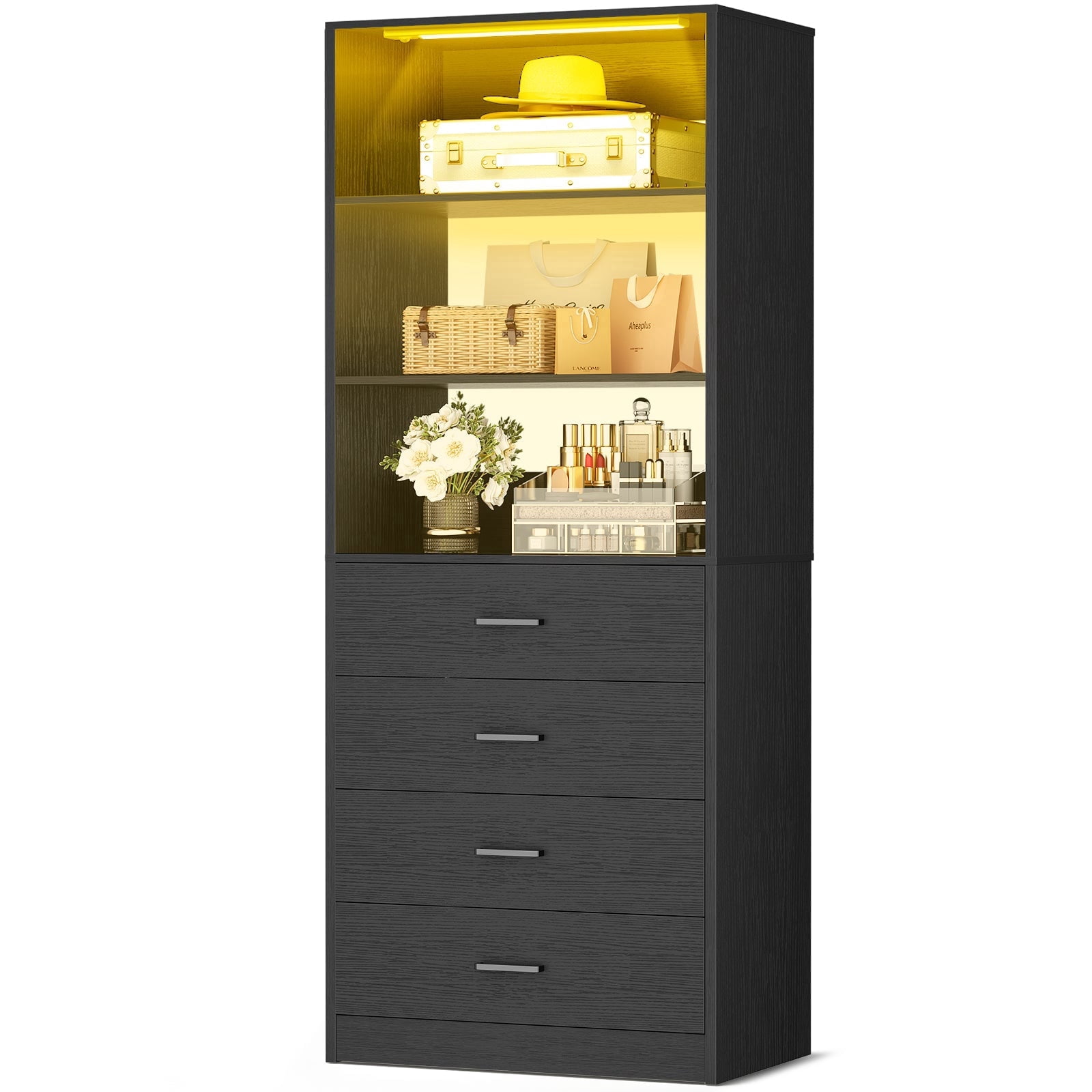 Homieasy 21.3'' Closet System with Motion Sensor Light, 4 Wood Drawers ...