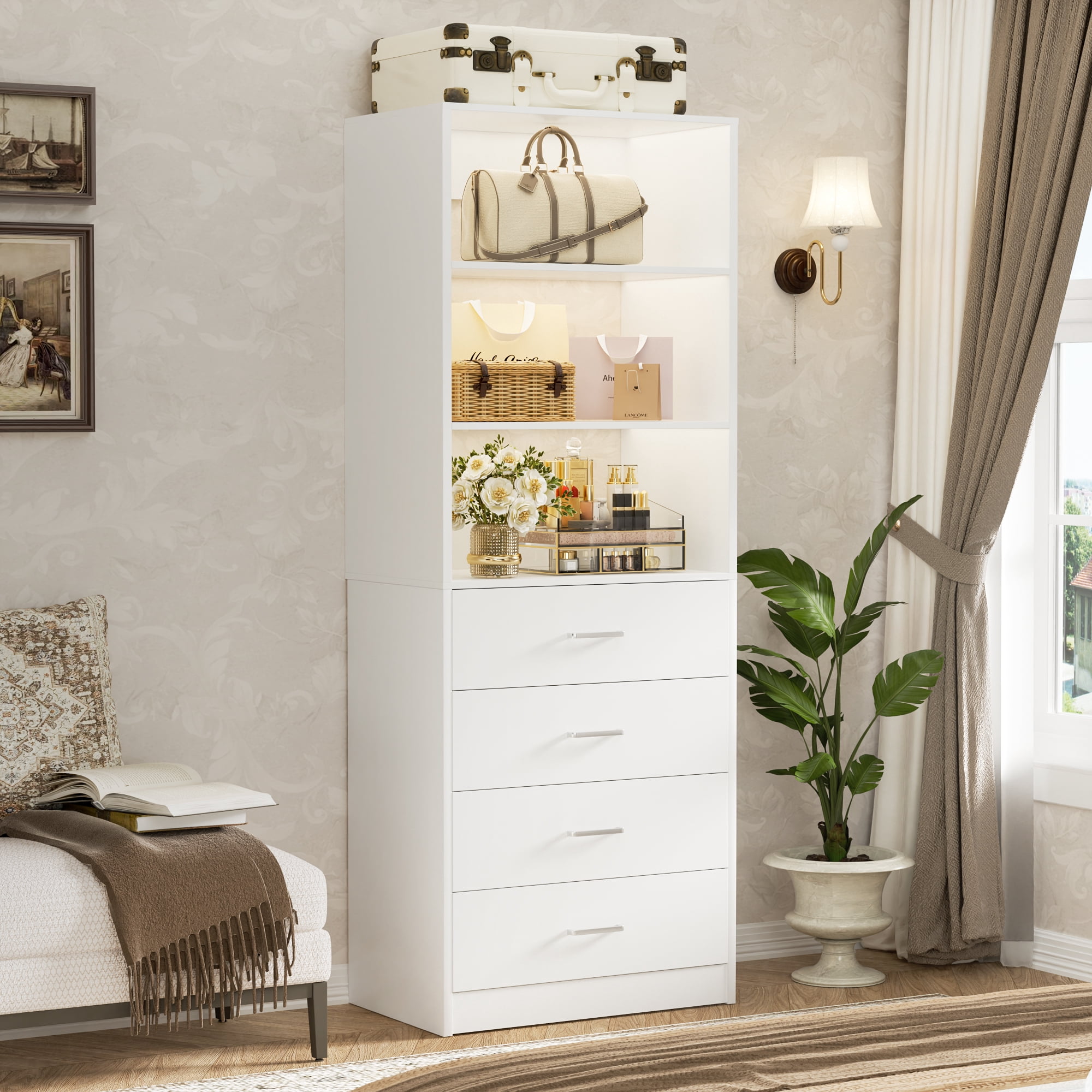 Homieasy 21.3 Inch Freestanding Closet System with 4 Wood Drawers and 3 ...