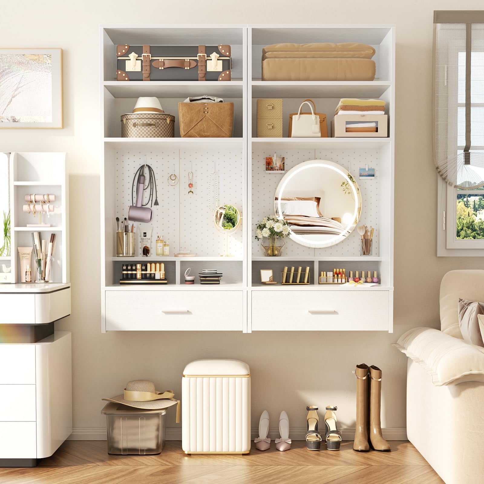 Homieasy 25″Wall-Mounted Closet System with Magnetic Pegboard & Drawers ...