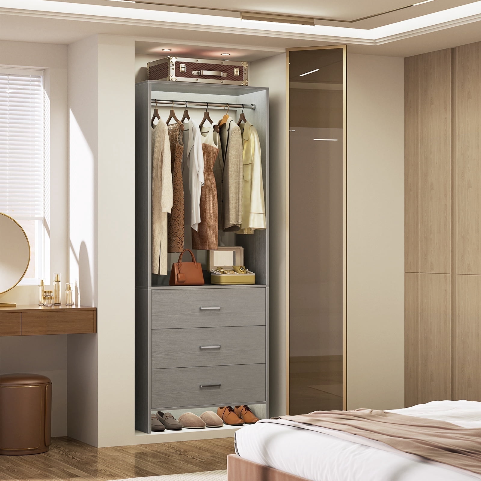 Homieasy 2FT Closet System with 3 Drawers, 24’’ Closet Organizer, Wood ...