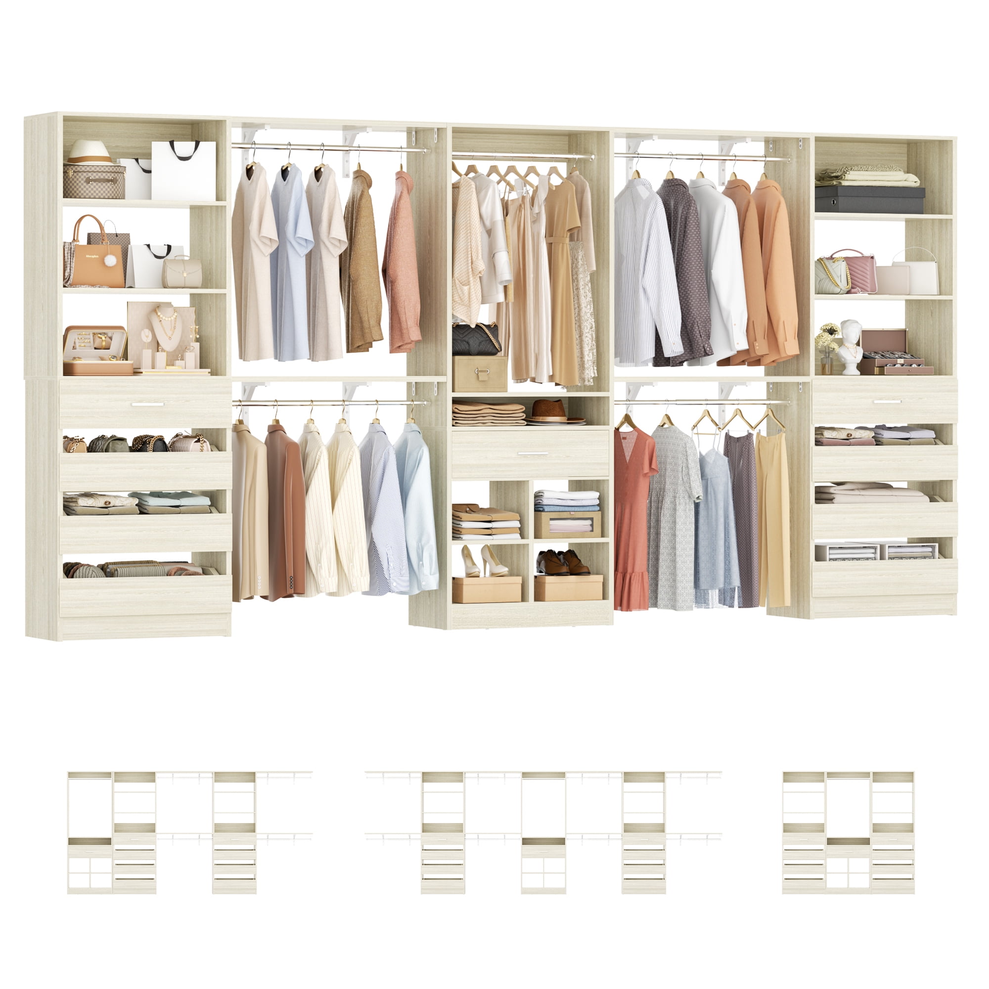 Homieasy 3-Piece Closet Organizer Bundle with 8FT Double Wardrobe ...