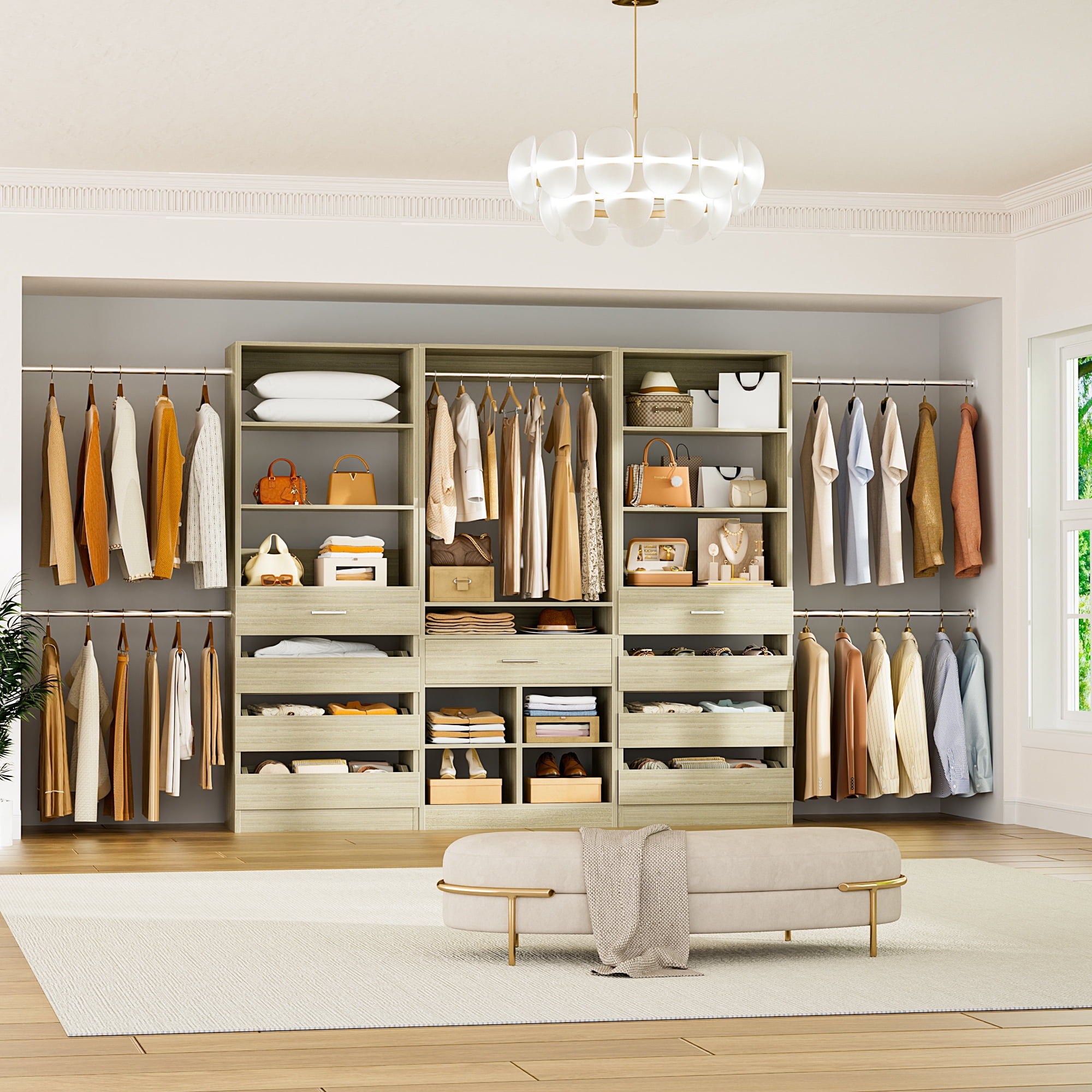 Homieasy 3 sets Closet System- 2x Adjustable Wooden Closet Systems with ...