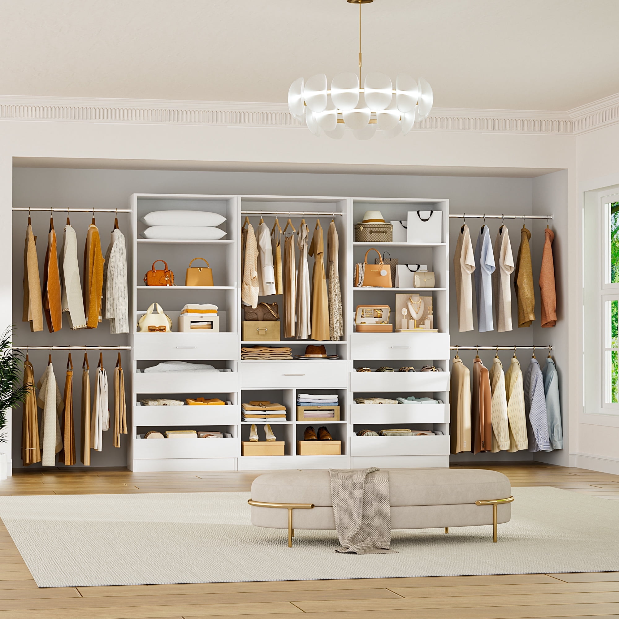 Homieasy 3 sets Wardrobe Closet - Two Adjustable Wooden Closet Systems ...