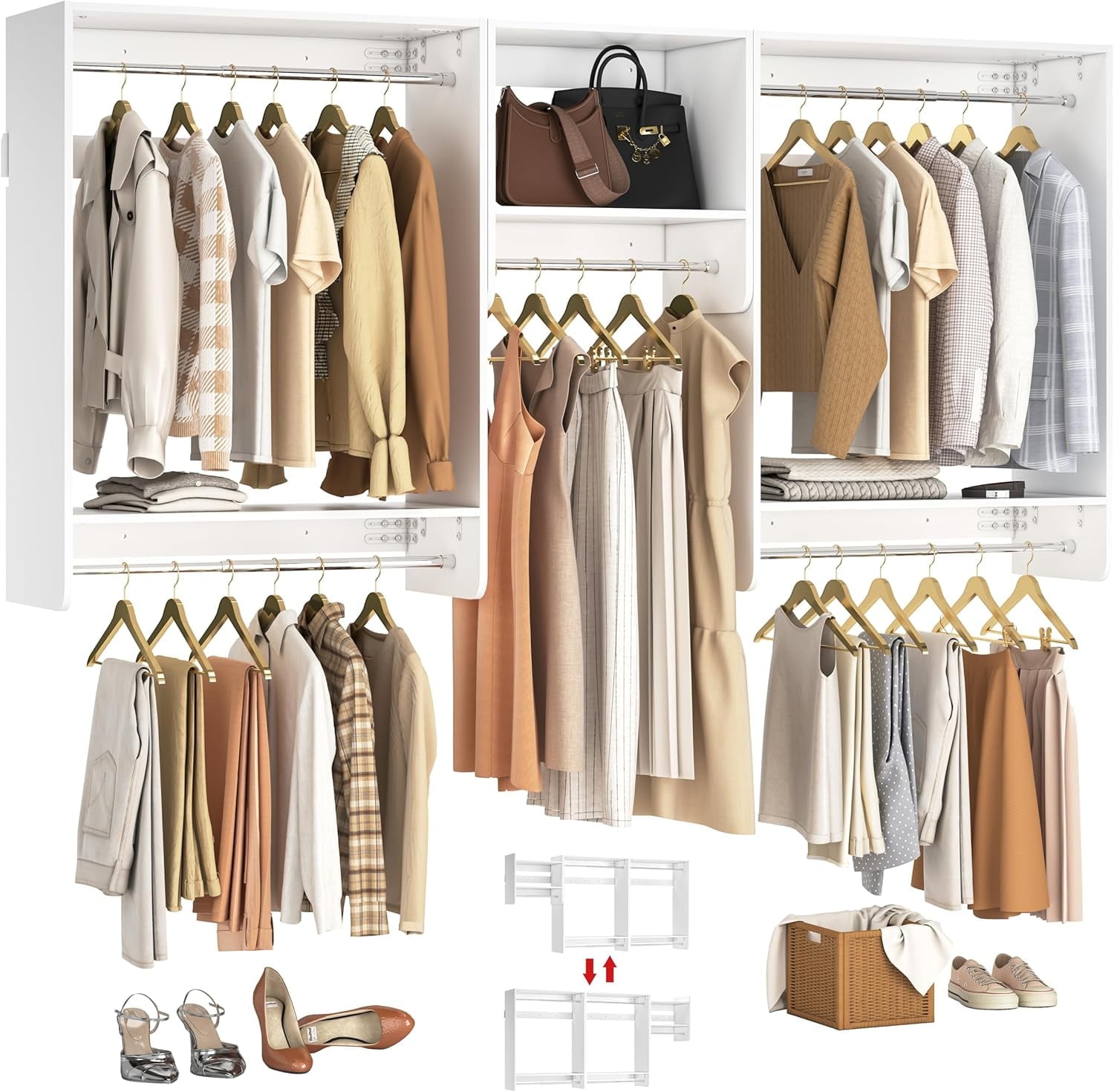 Homieasy 36" - 96" Wall Closet System with 5 Hanging Rods, Wall Mounted ...