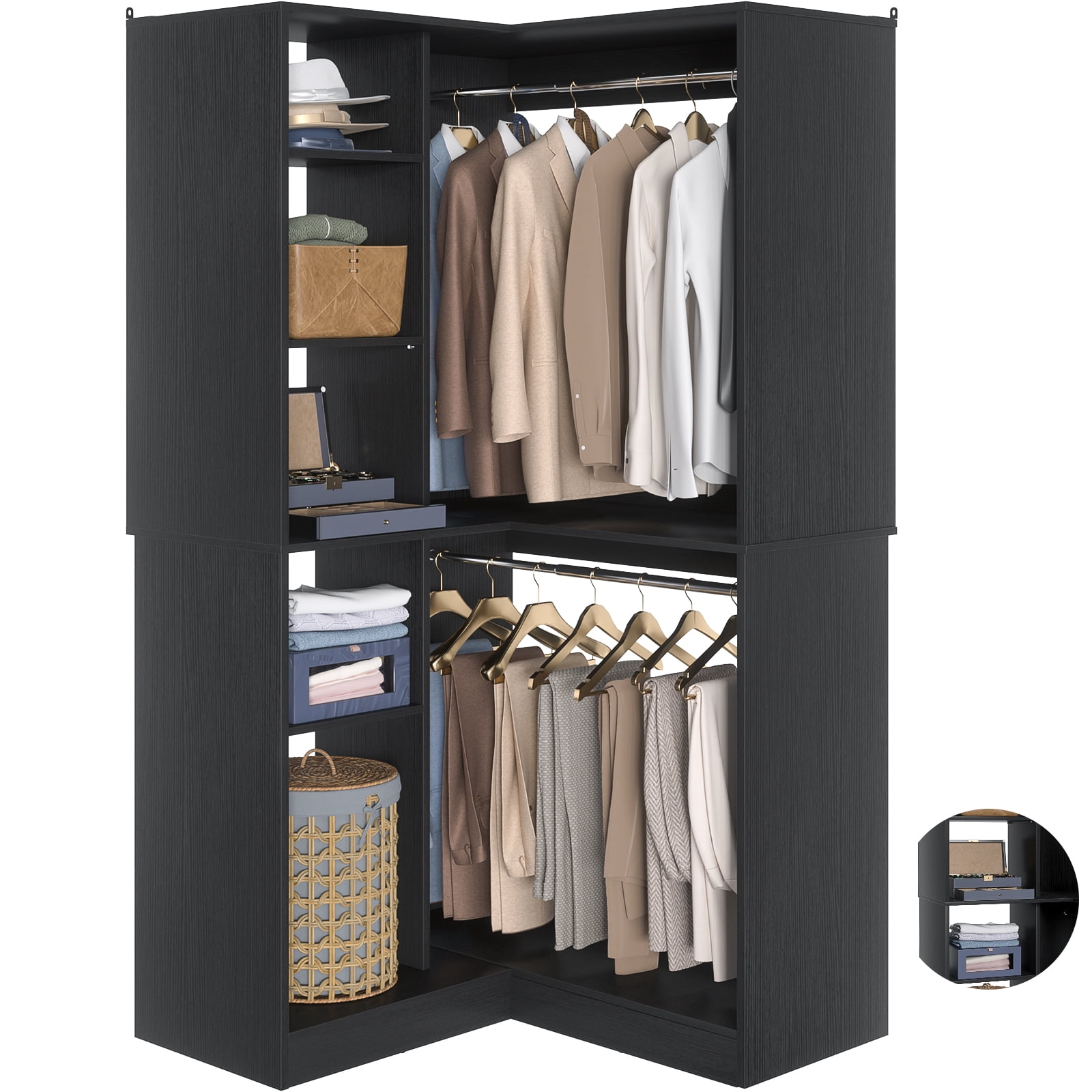 Homieasy 36" Corner Closet System - 2 Rods, Hutches, and 5 Shelves for ...