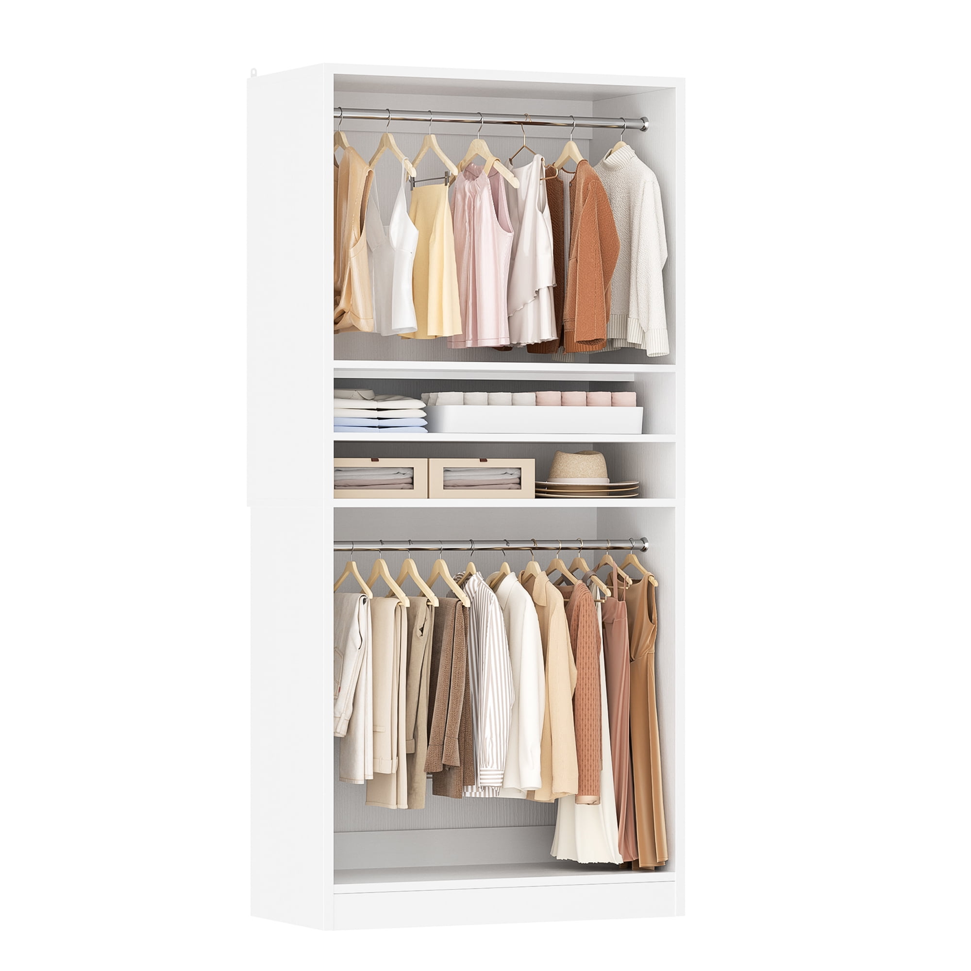 Homieasy 36" Freestanding Closet System with 2 Hanging Rods ...