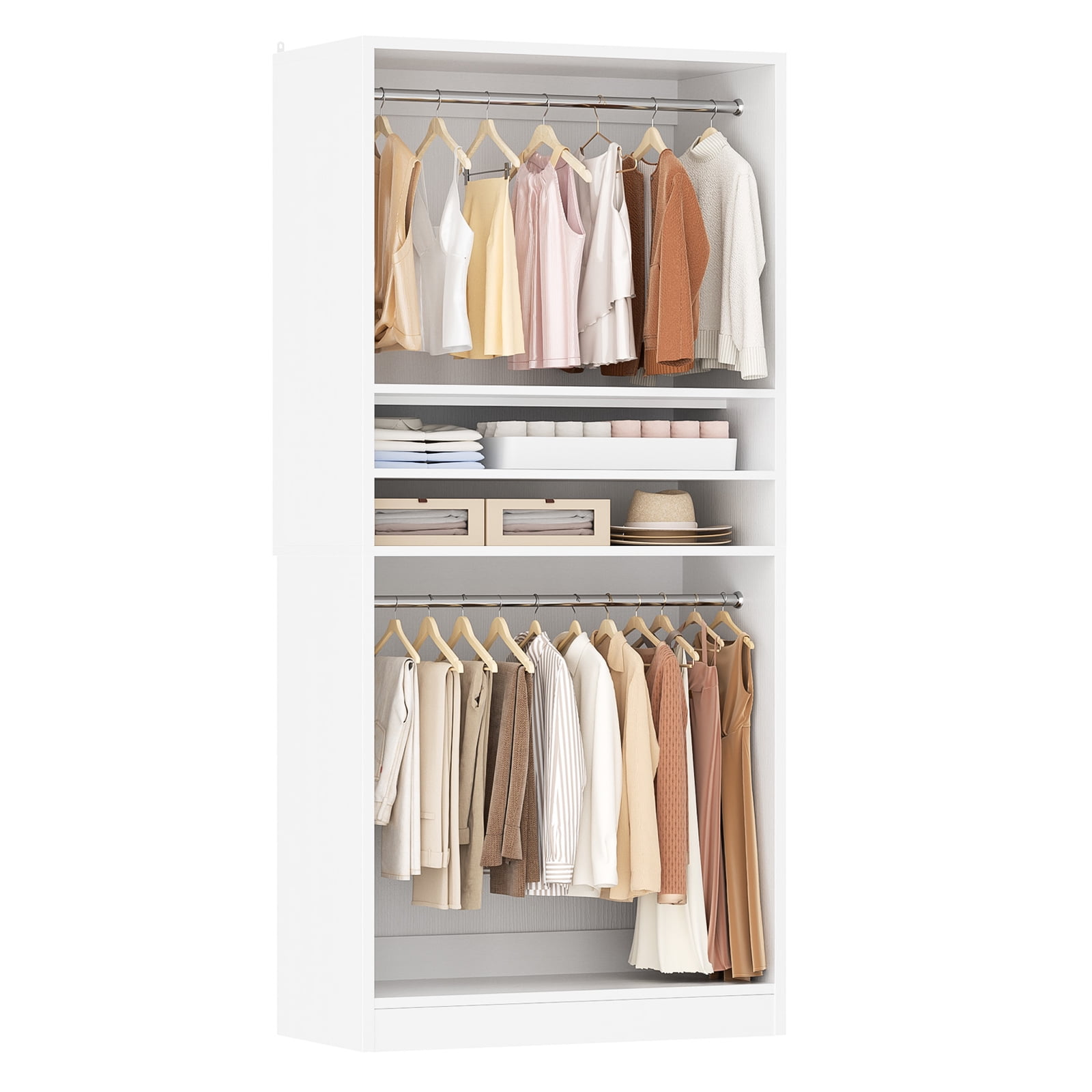 Homieasy 36" Freestanding Closet System with 2 Hanging Rods ...