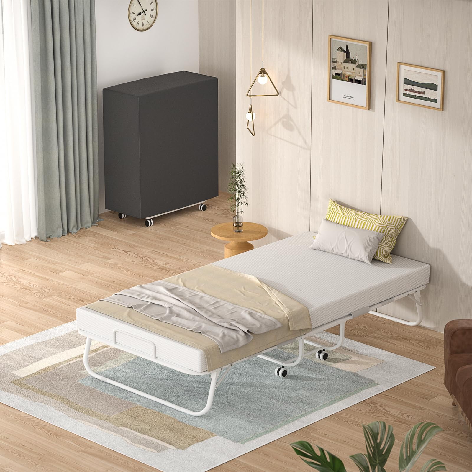 Homieasy 38" Rollaway Bed with Memory Foam Mattress, Twin Size, Metal ...