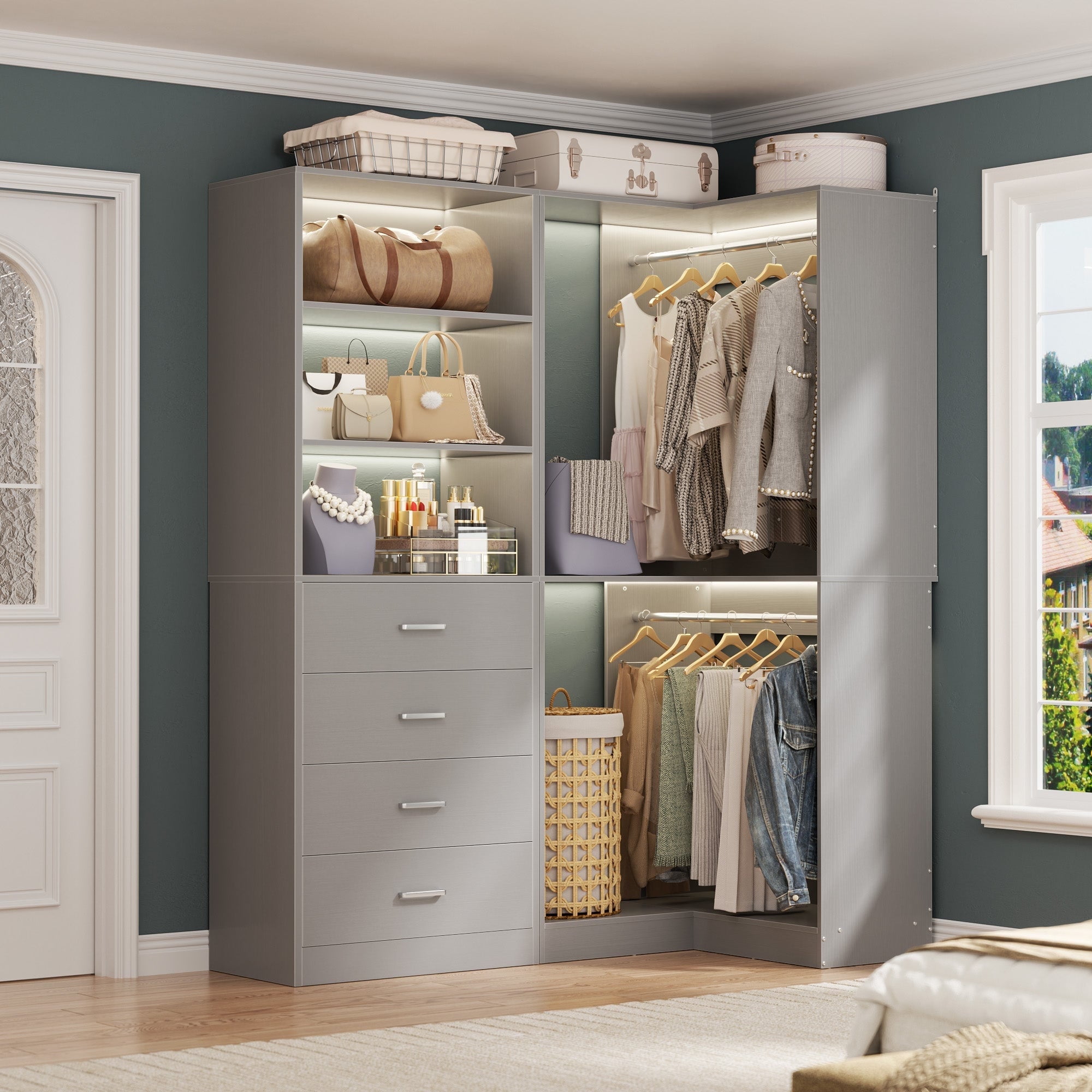 Homieasy 4.4FT Freestanding Closet System with 4 Drawers, Walk-in ...