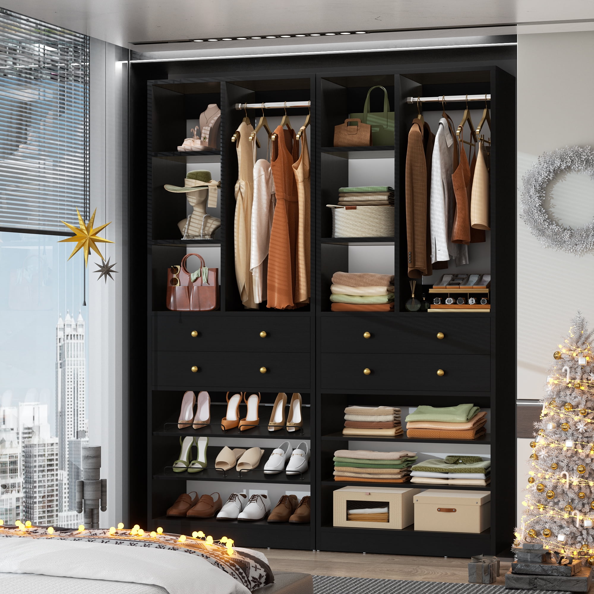 Homieasy 4.6ft Free Standing Closet Organizer with Drawers & Shelves ...