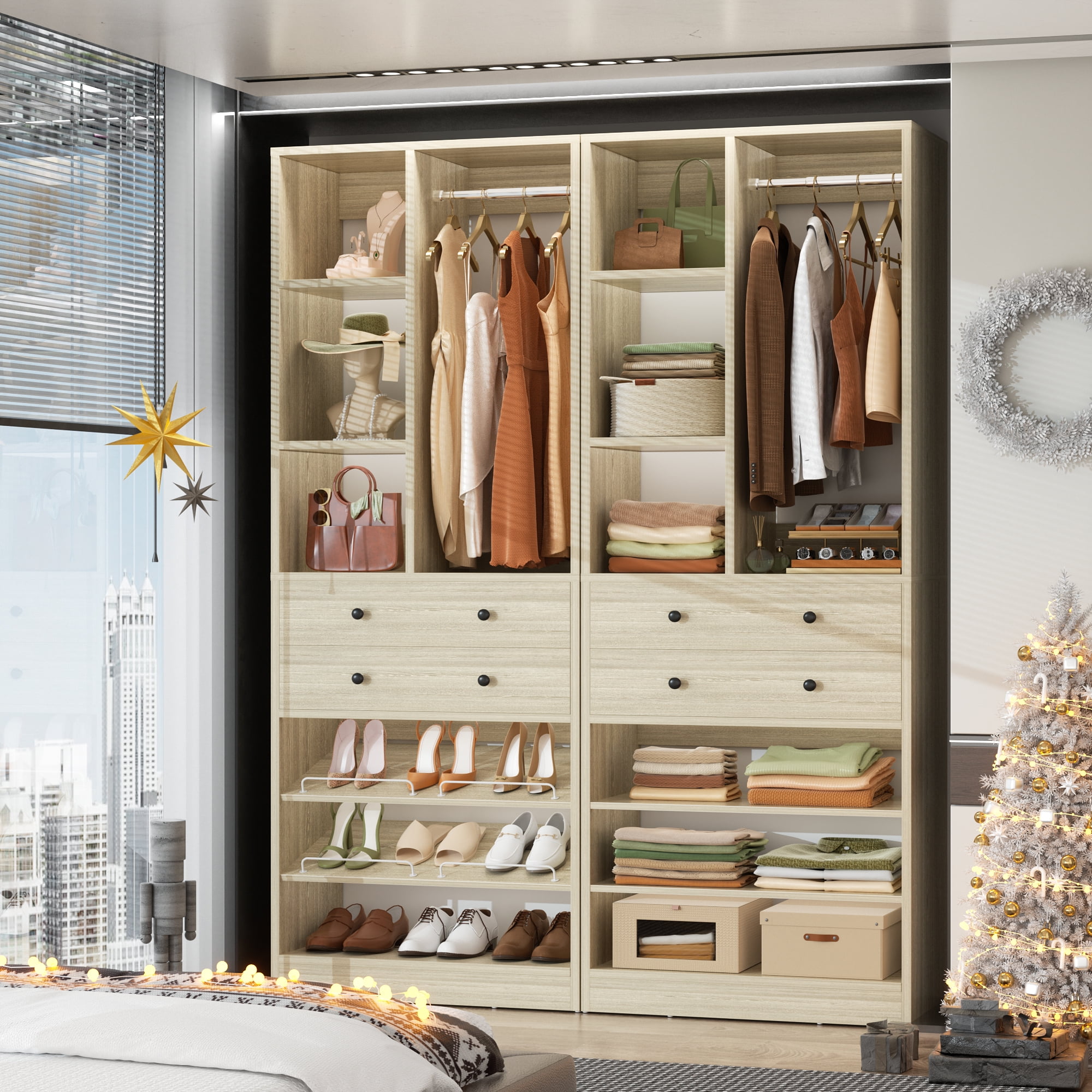 Homieasy 4.6ft Free Standing Closet Organizer with Drawers & Shelves ...