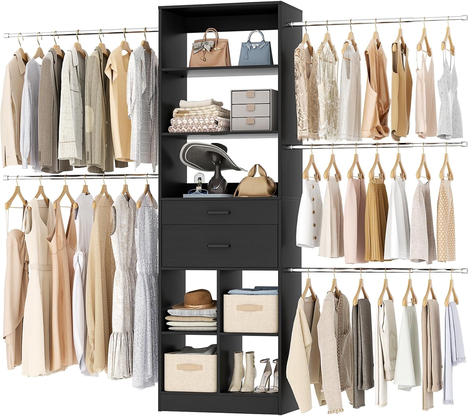 Homieasy 4-8 FT Walk-in Closet Organizer Tower, 2 Wooden Drawers + 5 ...