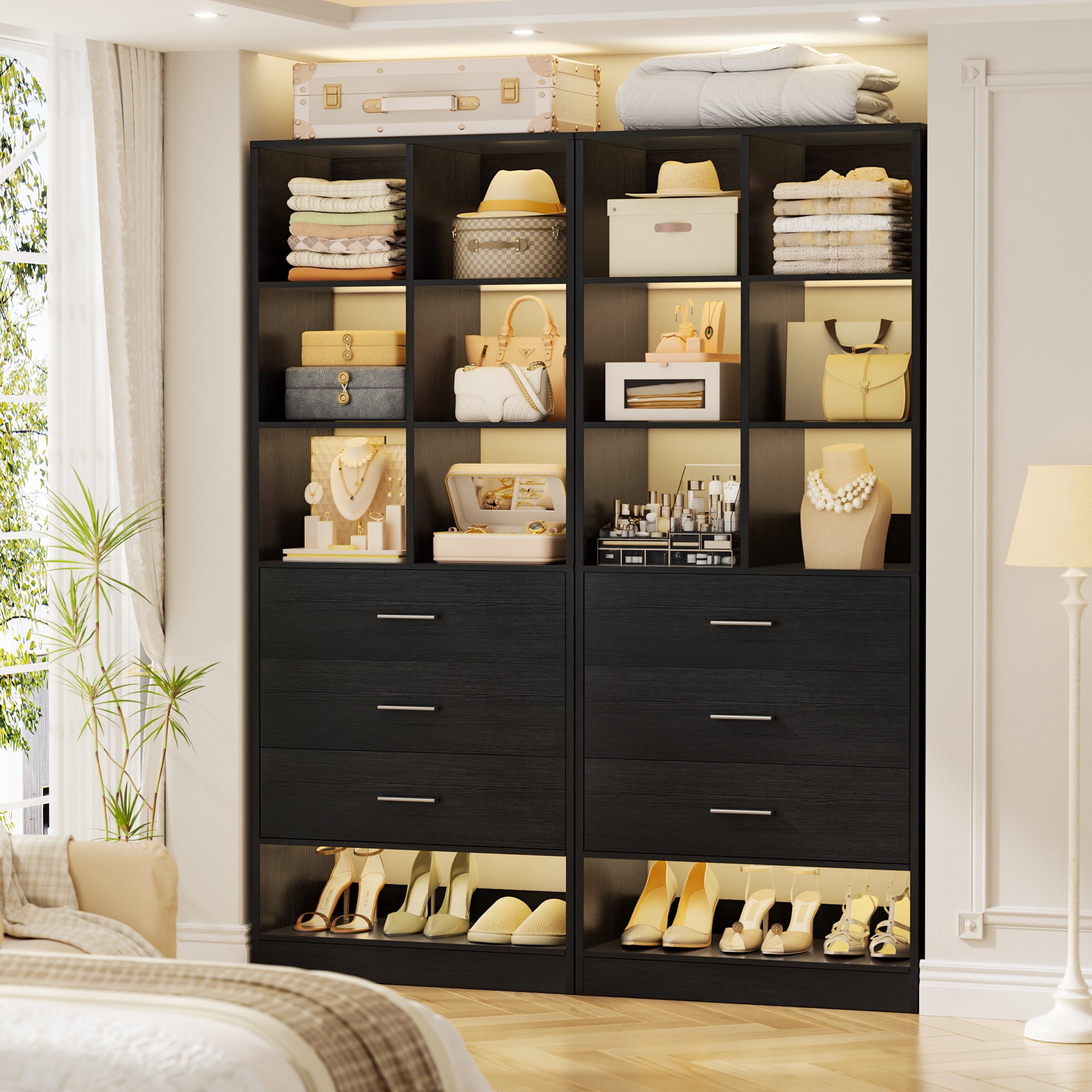 Homieasy 47.2" Closet System with 6 Drawers and 12 Cube Storage ...