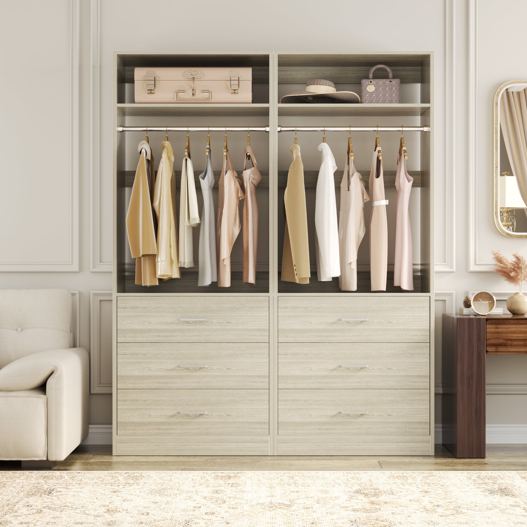Homieasy 4FT (48 Inch) Closet Organizer System,Set of 2 - 6 Wood ...