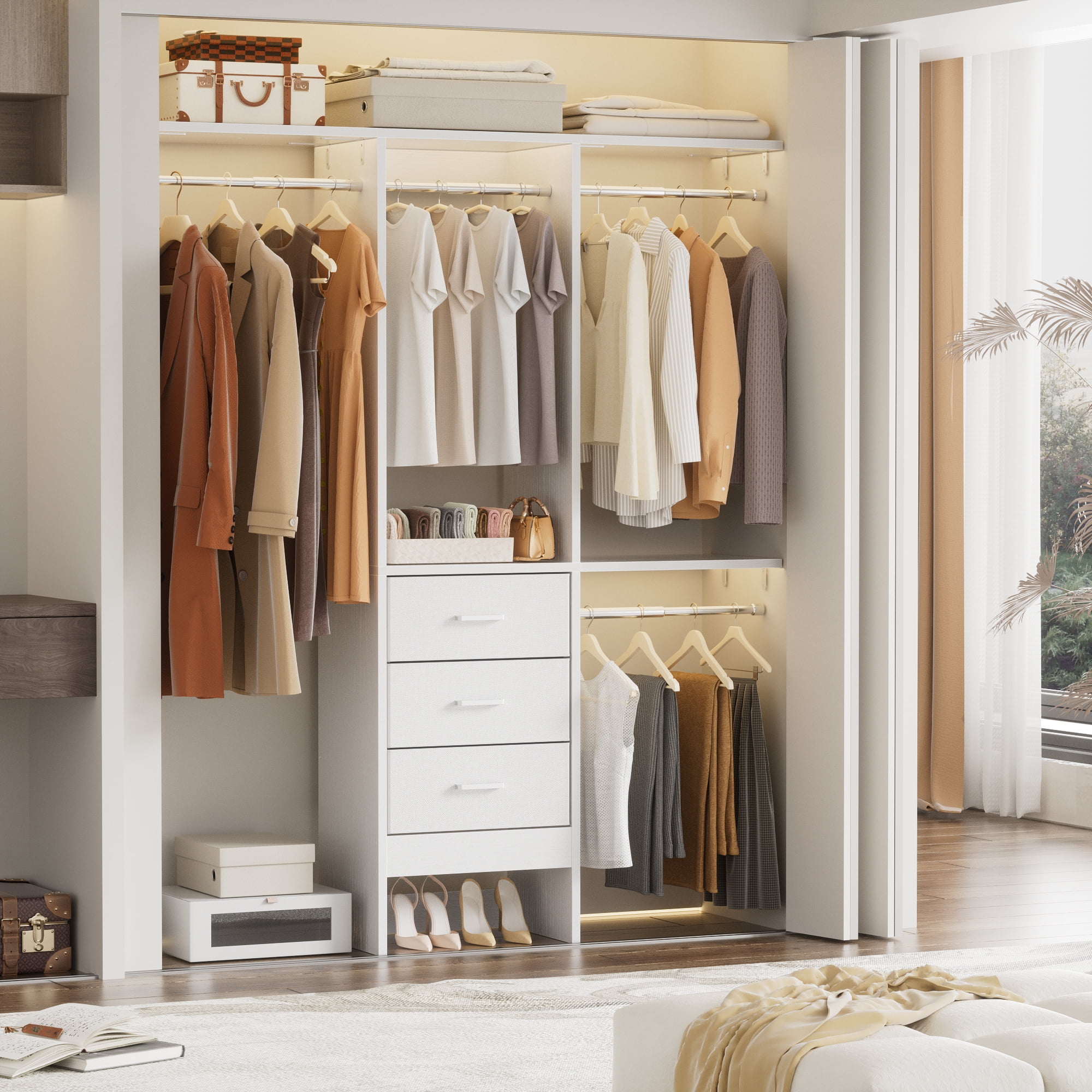 Homieasy 4FT Small Closet System with 3 Fabric Drawers, 48'' Closet ...