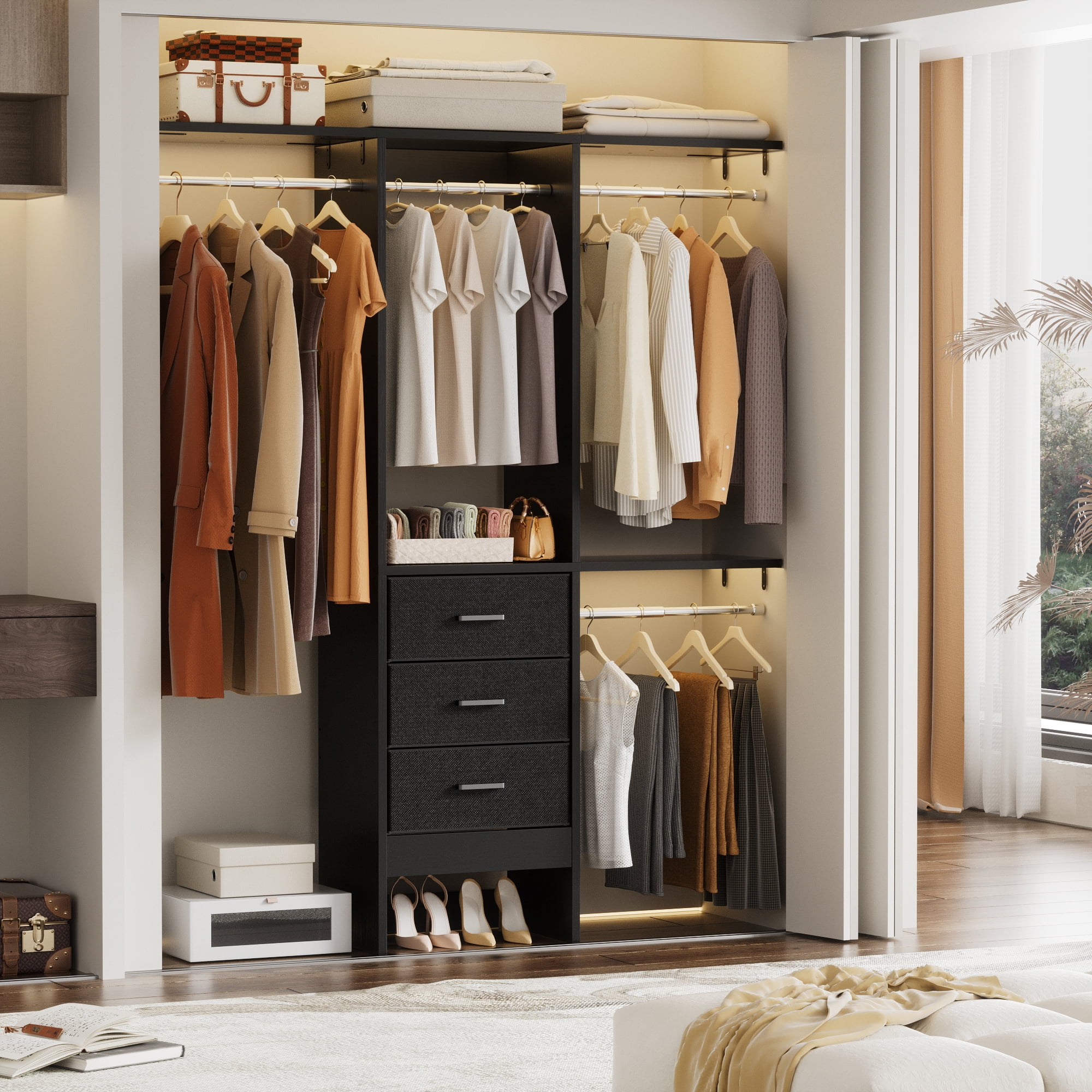 Homieasy 4FT Small Closet System with 3 Fabric Drawers, 48'' Closet ...