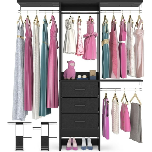 Homieasy 4FT Small Closet System with 3 Fabric Drawers, 48'' Closet ...
