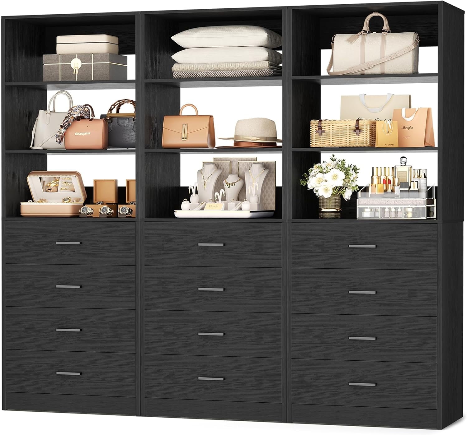 Homieasy 5.3FT Wood Closet Organizer System with 12 Wood Drawers and 10 ...