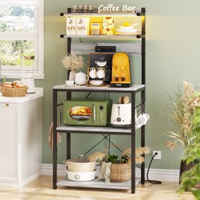 EastVita Bakers Rack with Power Outlet,Microwave Stand, Coffee Bar ...