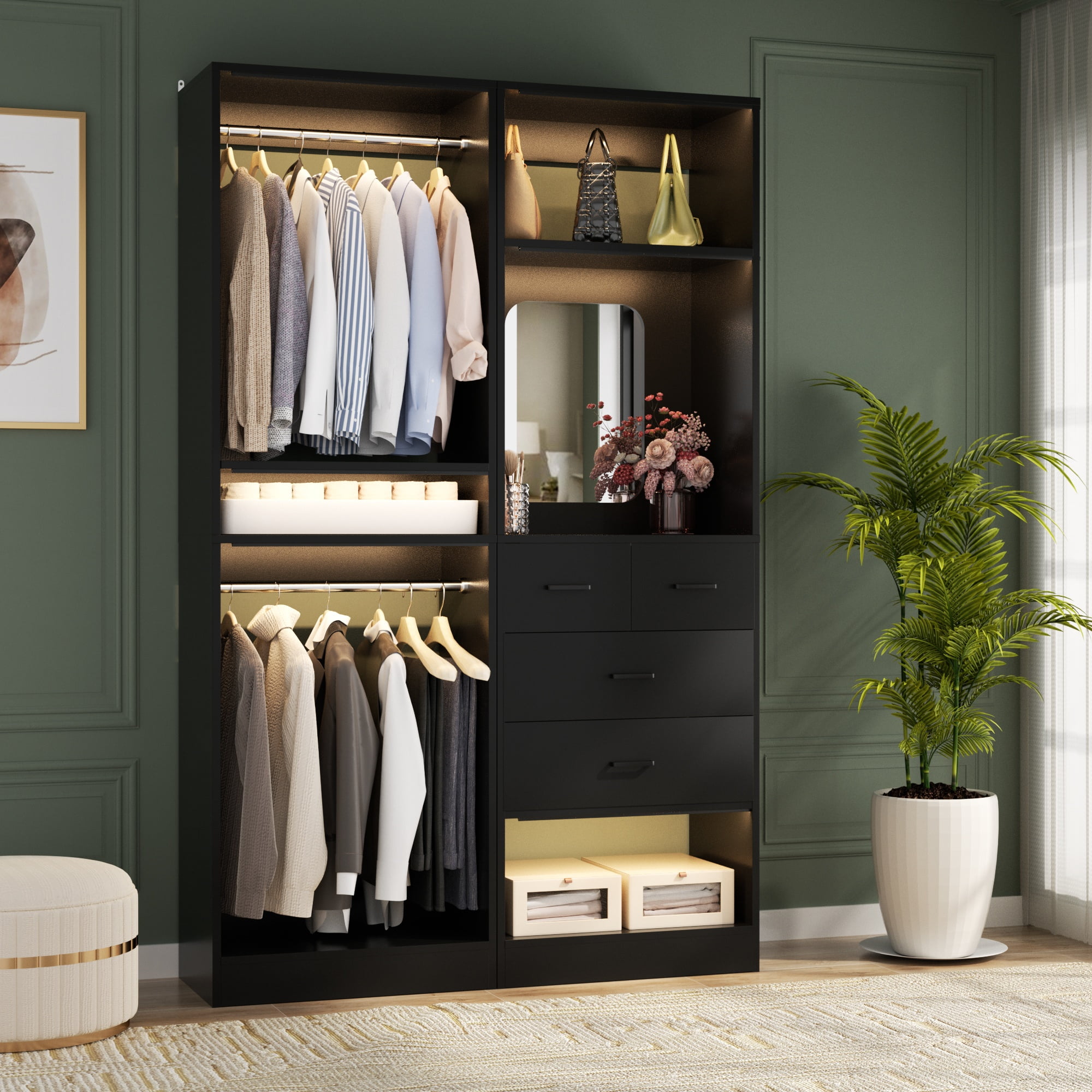 Homieasy 50" Closet System 2 Sets, Walk-in Closet System with 4 Wooden ...