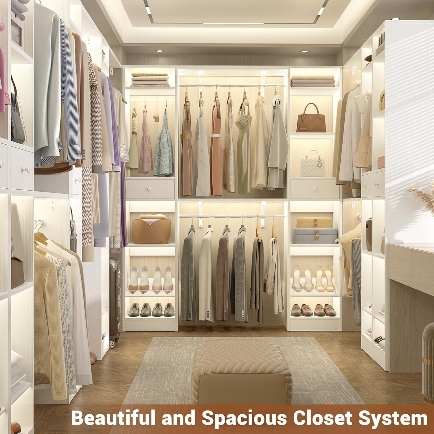 Homieasy 58" - 90" W Closet System, Large Walk in Closet Organizer with ...