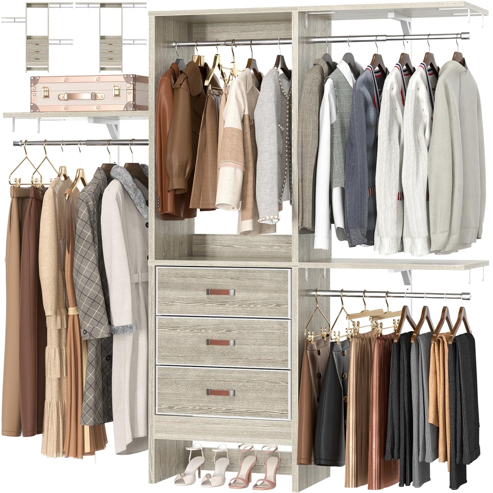 Homieasy 5FT Closet System, 3 Fabric Drawers, Adjustable Shelves, Heavy ...