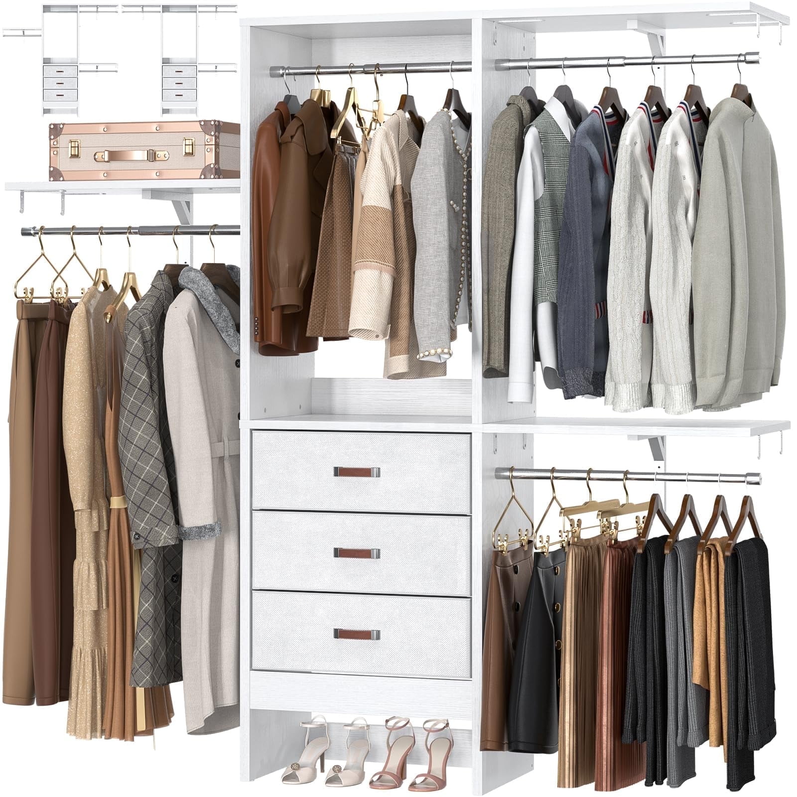 "Homieasy 5FT Wardrobe Closet System with Built-In Garment Rack, 3 ...