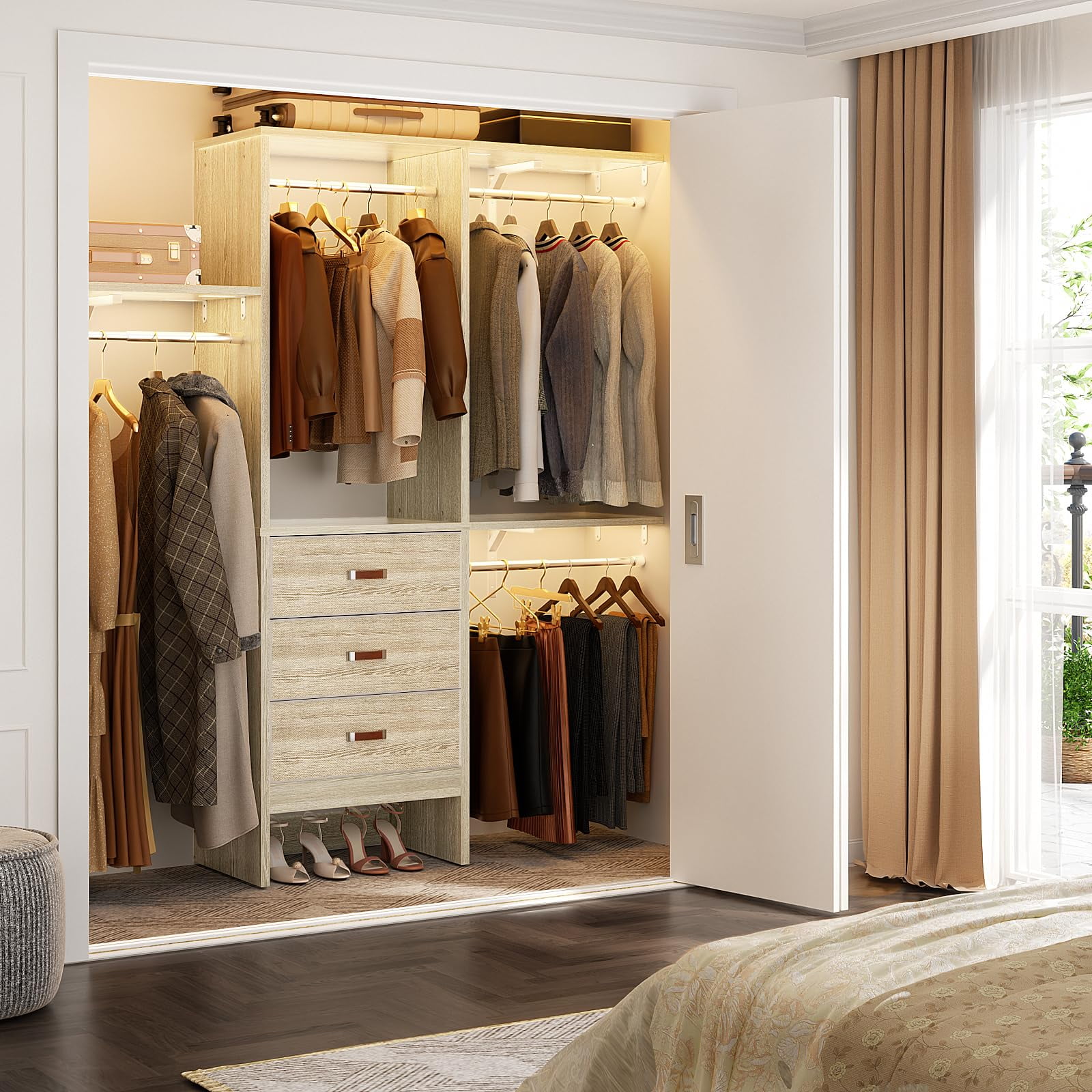 Homieasy 5FT Closet System, 3 Fabric Drawers, Adjustable Shelves, Heavy ...