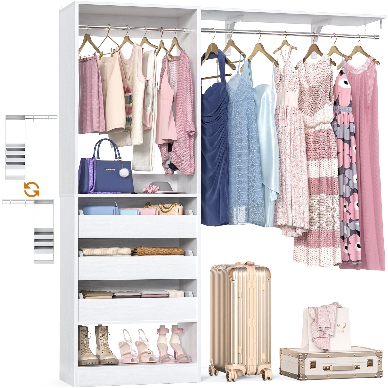 Homieasy 5FT Closet System with 3 Wooden Drawers, 60 inch Walk in ...