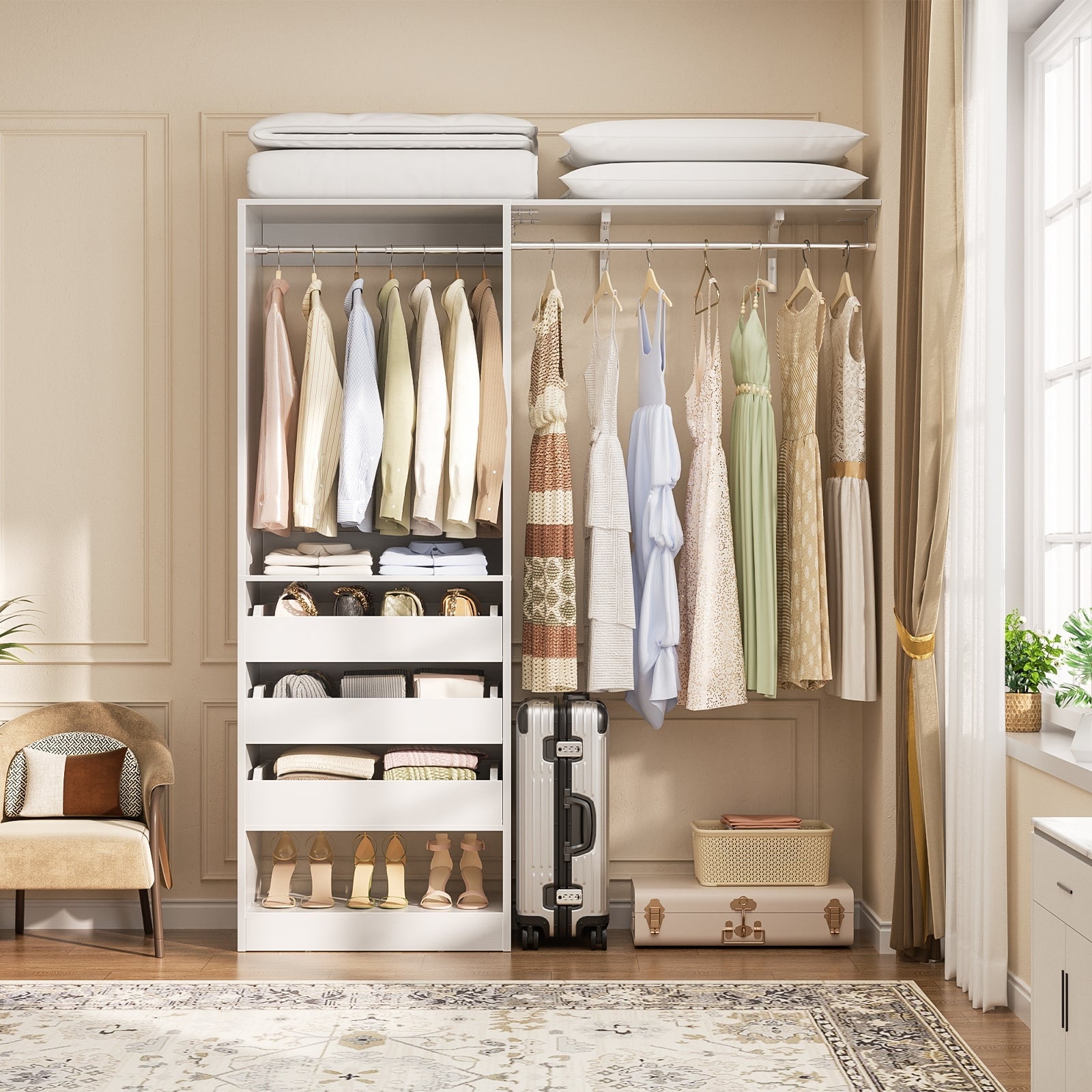 Homieasy 5FT Closet System with 3 Wooden Drawers, 60 inch Walk in ...