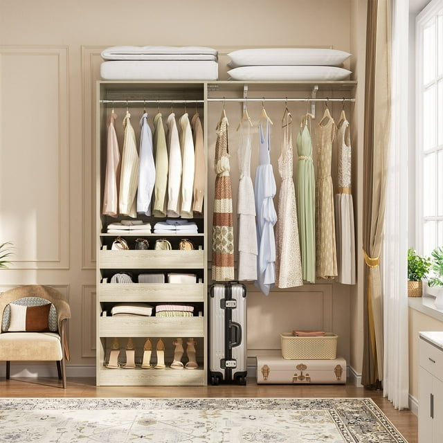 Homieasy 5FT Closet System with 3 Wooden Drawers, 60 inch Walk in ...