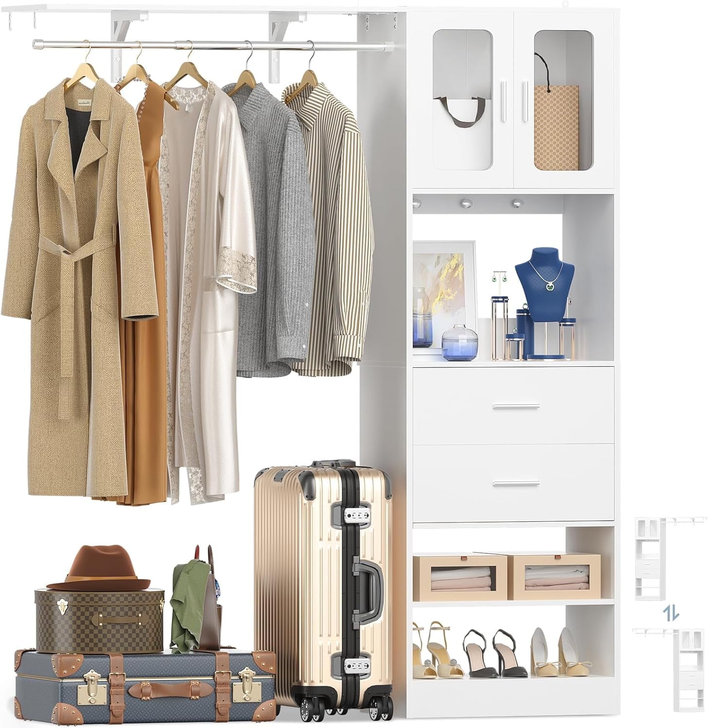 Homieasy 5FT Closet System with Drawers, 60'' Walk-in Closet Organizer ...