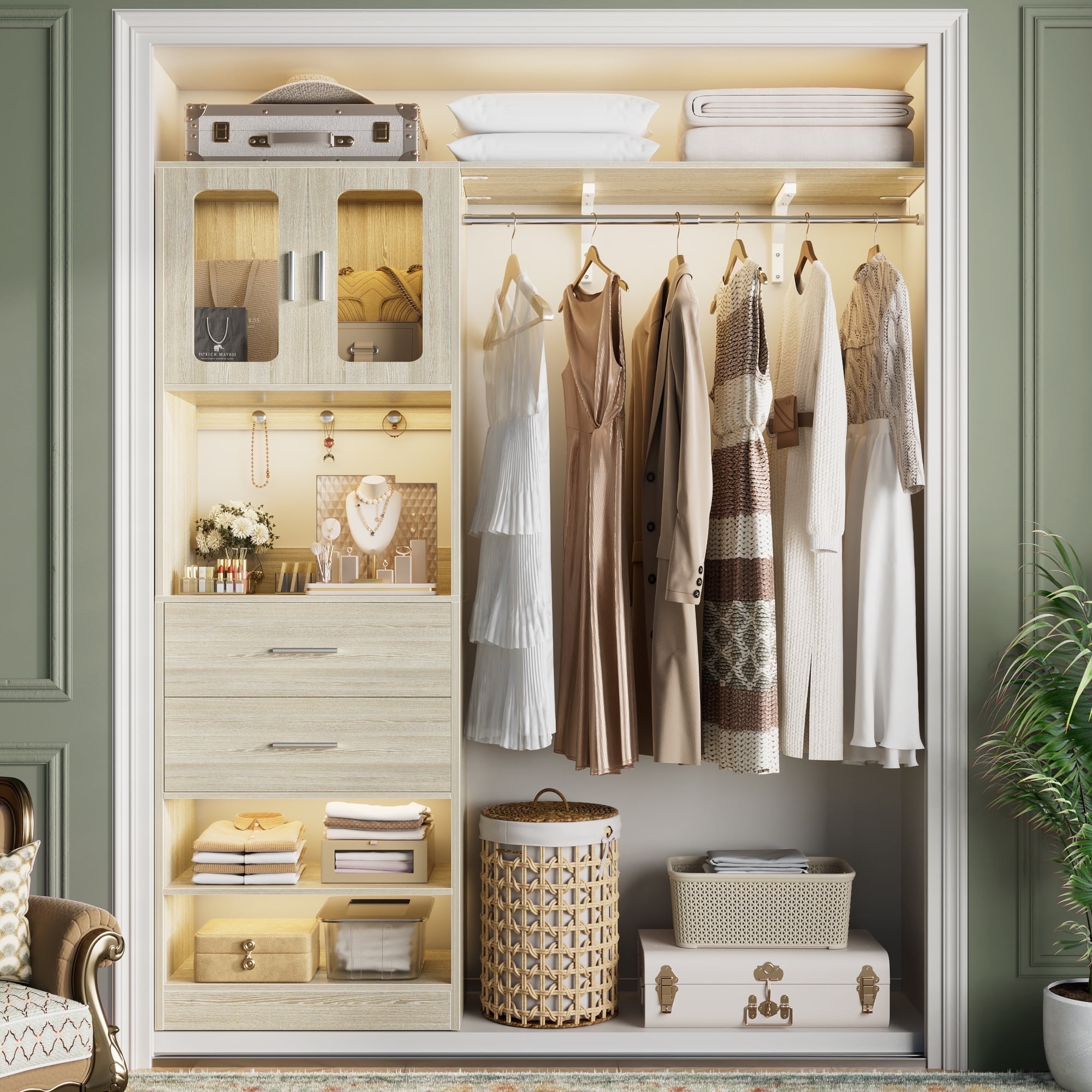 Homieasy 5FT Closet System with Drawers, 60" Closet Organizer with ...