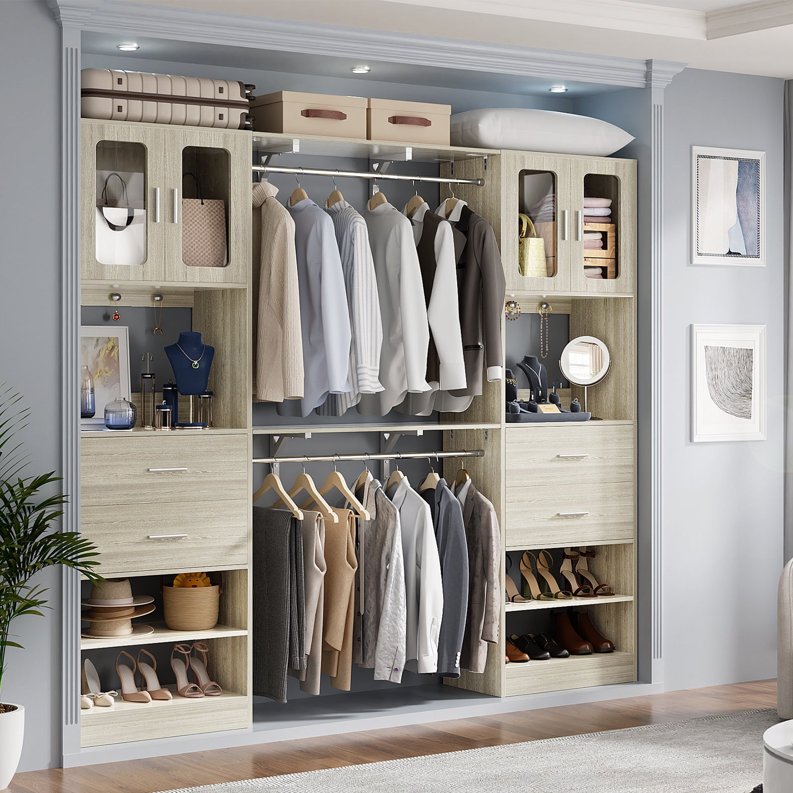 Homieasy 5FT Closet System with Drawers, 60'' Walk-in Closet Organizer ...