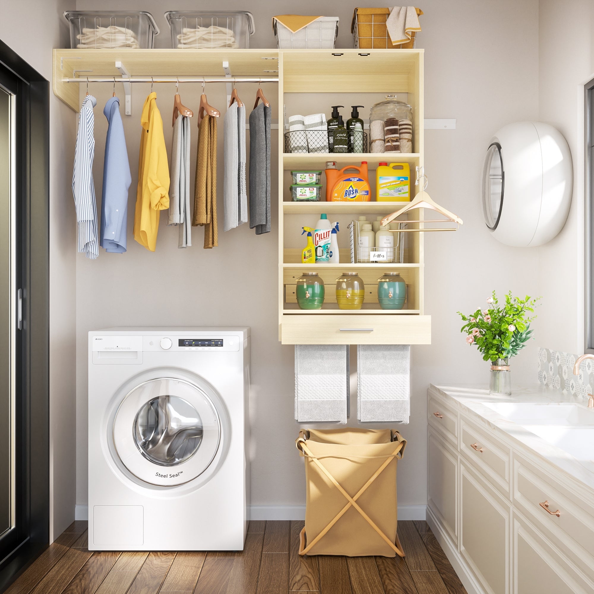 Homieasy 5FT Laundry Organizer with Single Shelf & Hanging Rod, 60 ...