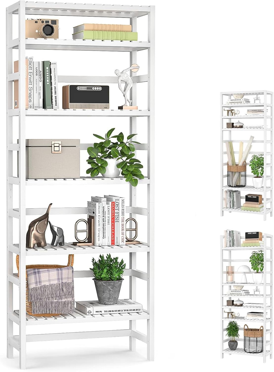 Homieasy 6-Tier Bamboo Bookshelves, 63.4” Adjustable Shelving Shallow ...