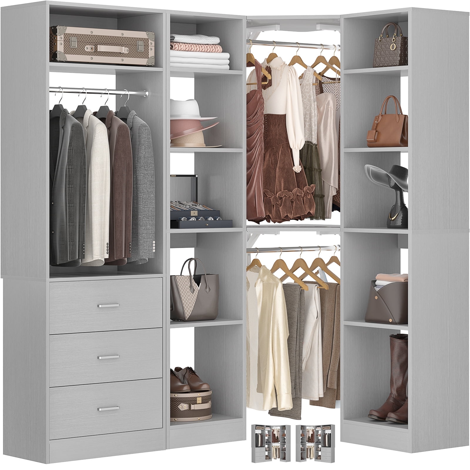 Homieasy 63.2" L X 39.2" W X 80" H Corner Closet System,Freestanding ...