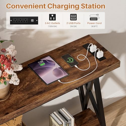 Homieasy 70.9 Inch Extra Long Console Table with Charging Station ...