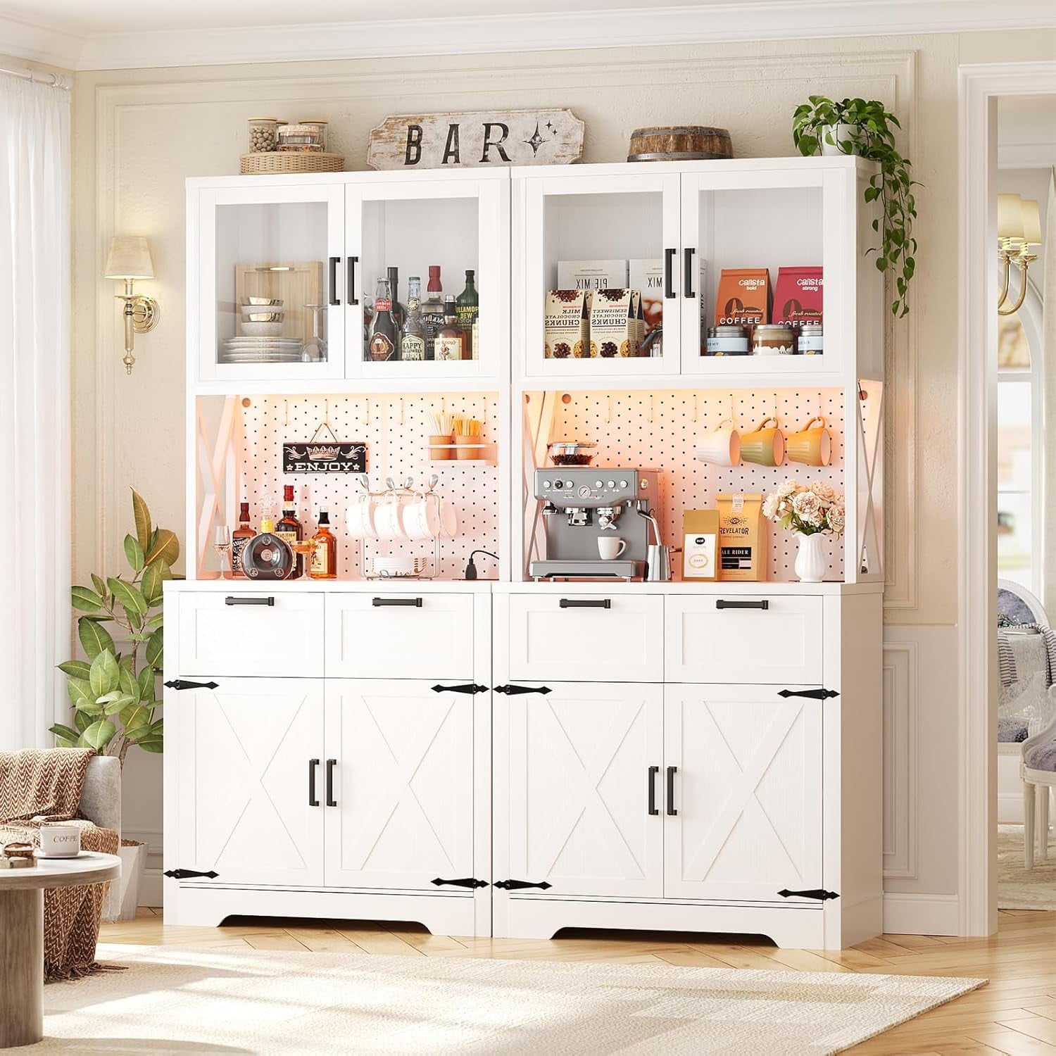 Homieasy 71'' Tall Kitchen Pantry Storage Cabinet with LED Light ...