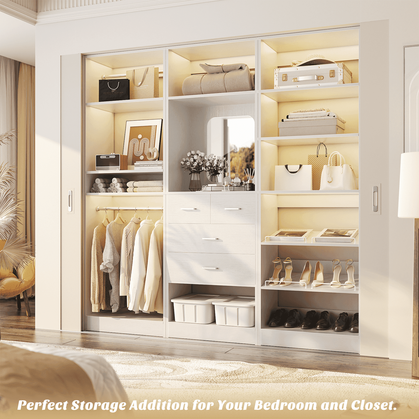 Homieasy 75'' Closet Organizer System, Freestanding Closet Wardrobe ...