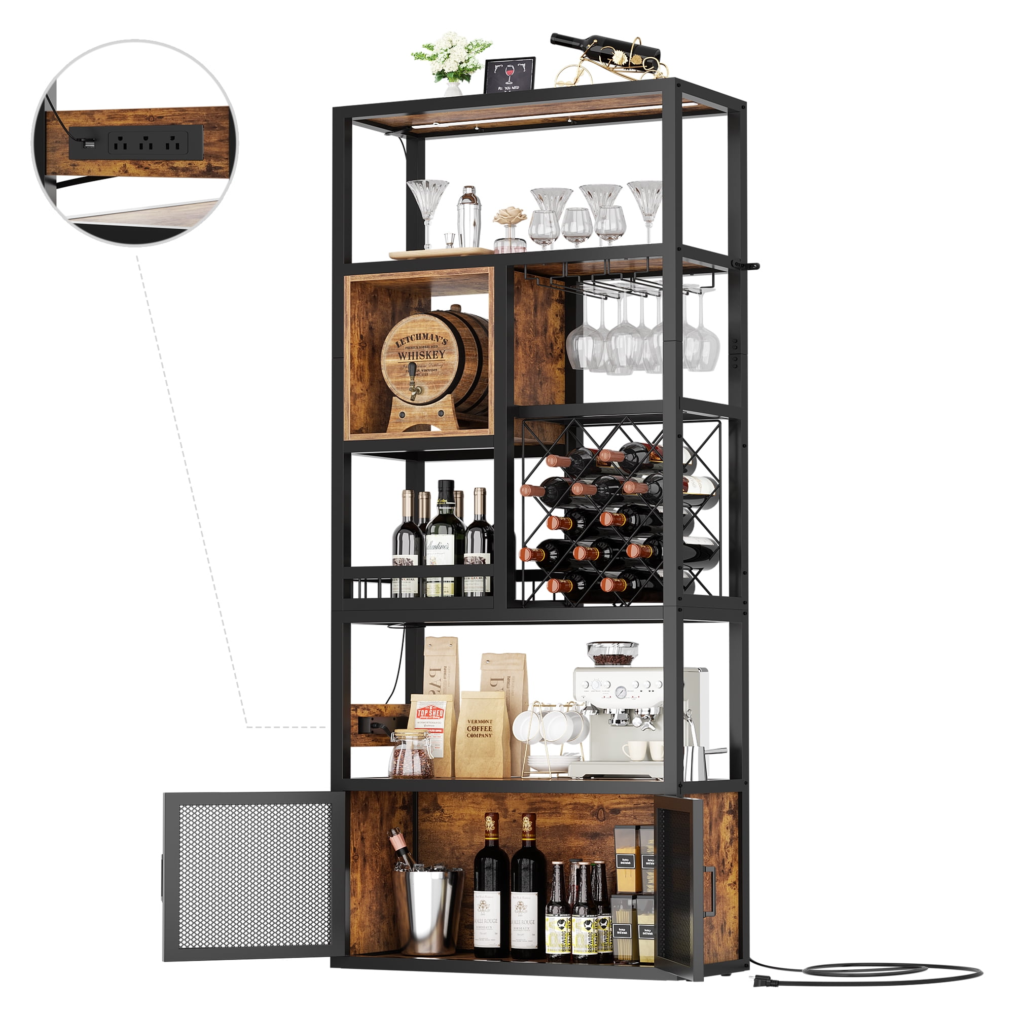 Homieasy, Tall Wine Bar Cabinet with LED Light and Outlets, 82.6" Tall ...