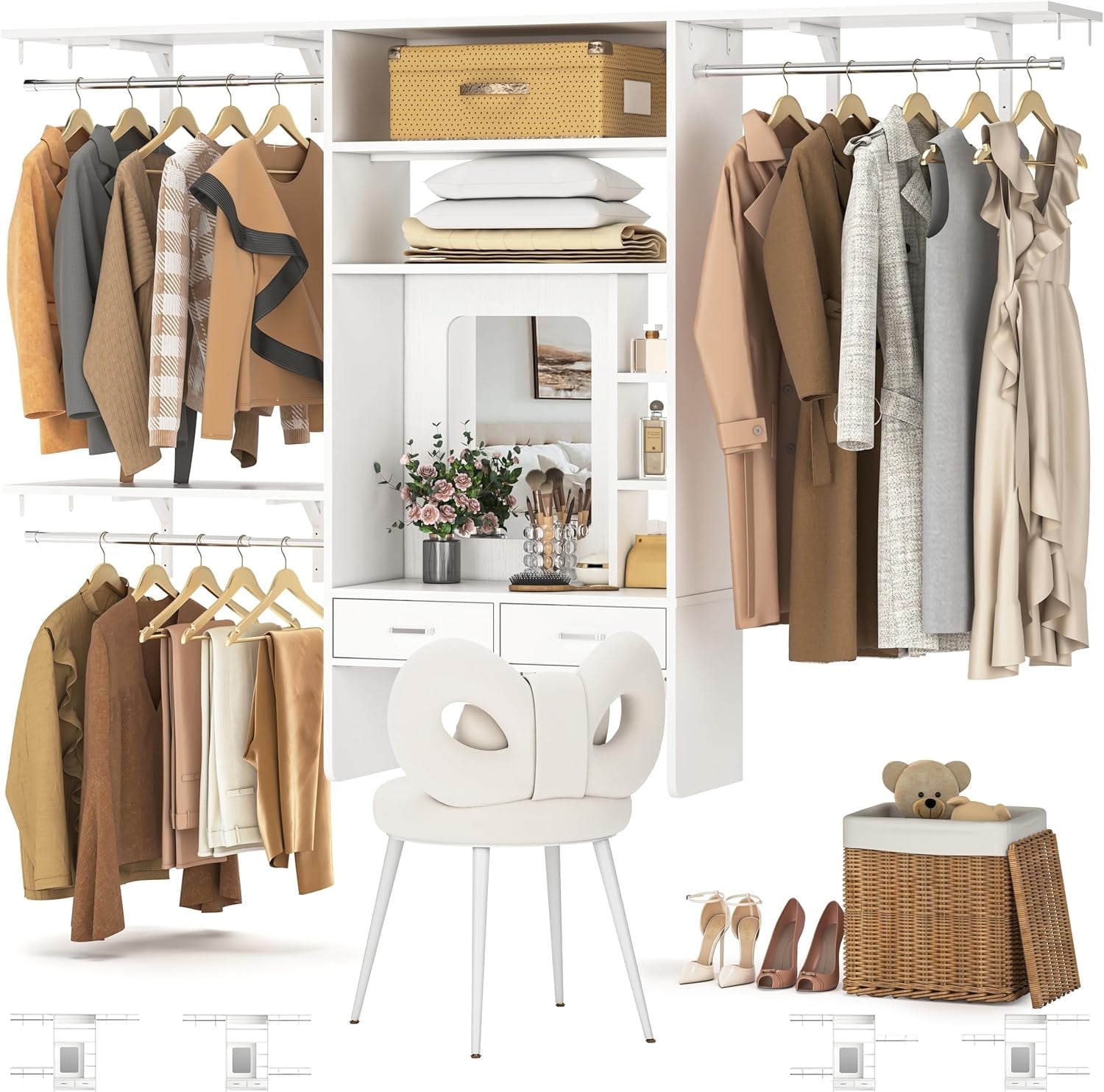 Homieasy 8FT Wall Mounted Closet System with Vanity Desk, 96'' Walk In ...