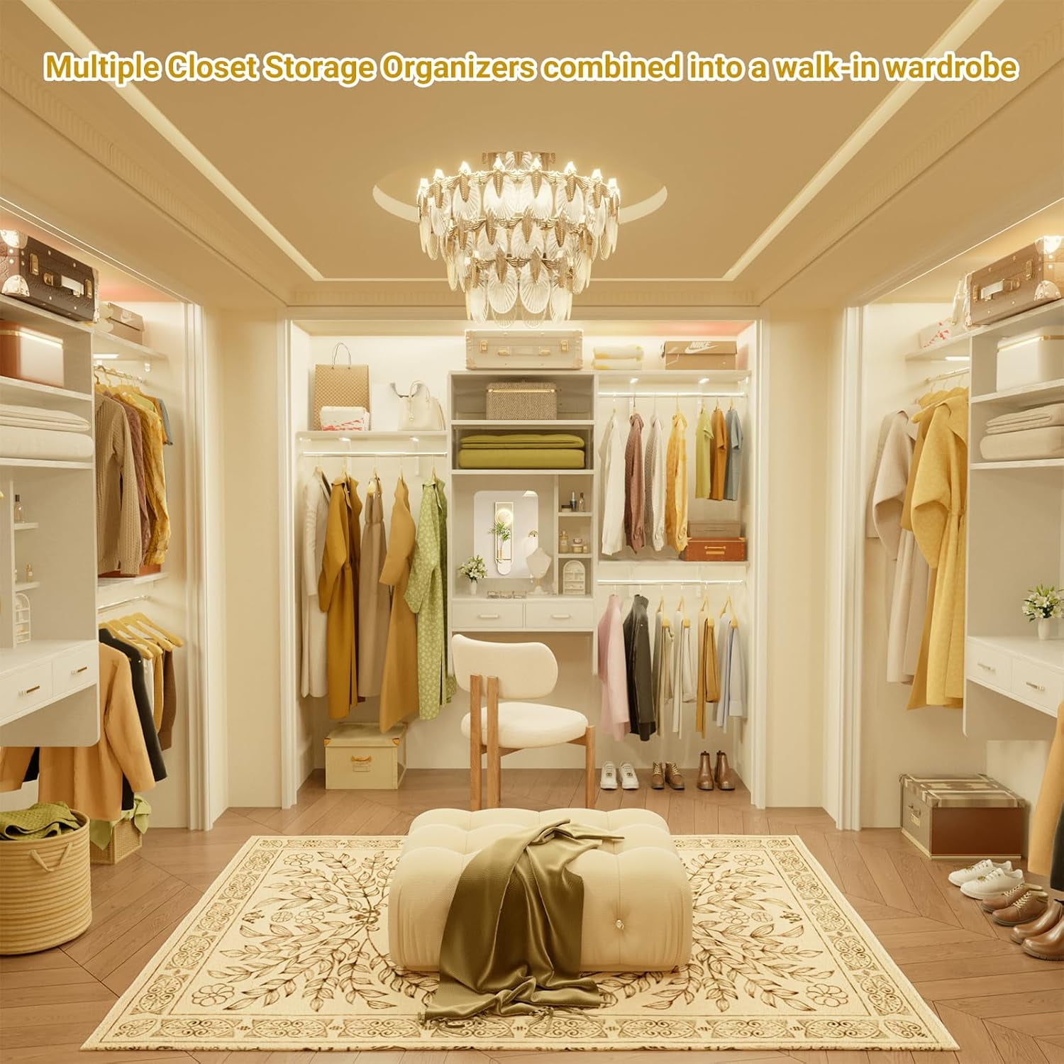 Homieasy 8FT Wall Mounted Closet System with Vanity Desk, 96'' Walk In ...