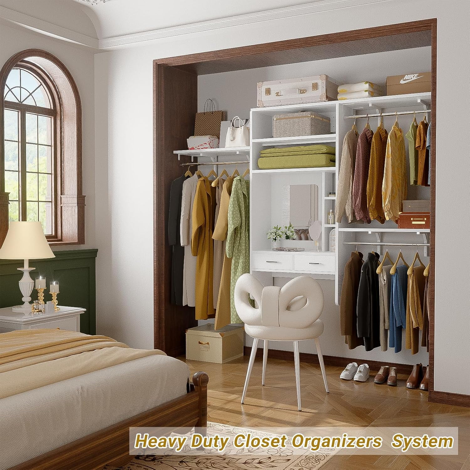 Homieasy 8FT Wall Mounted Closet System with Vanity Desk, 96'' Walk In ...