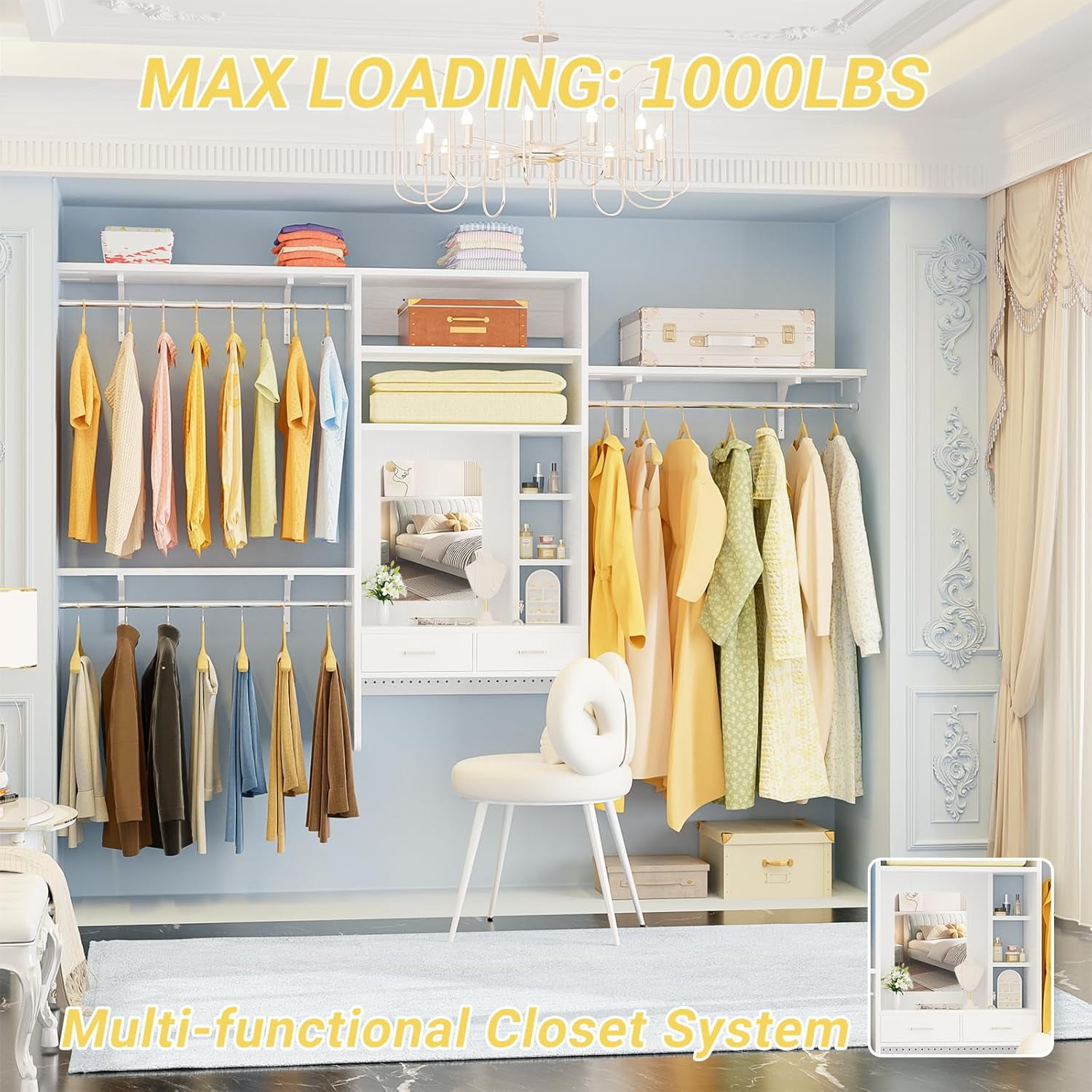 Homieasy 8FT Wall Mounted Closet System with Vanity Desk, 96'' Walk In ...